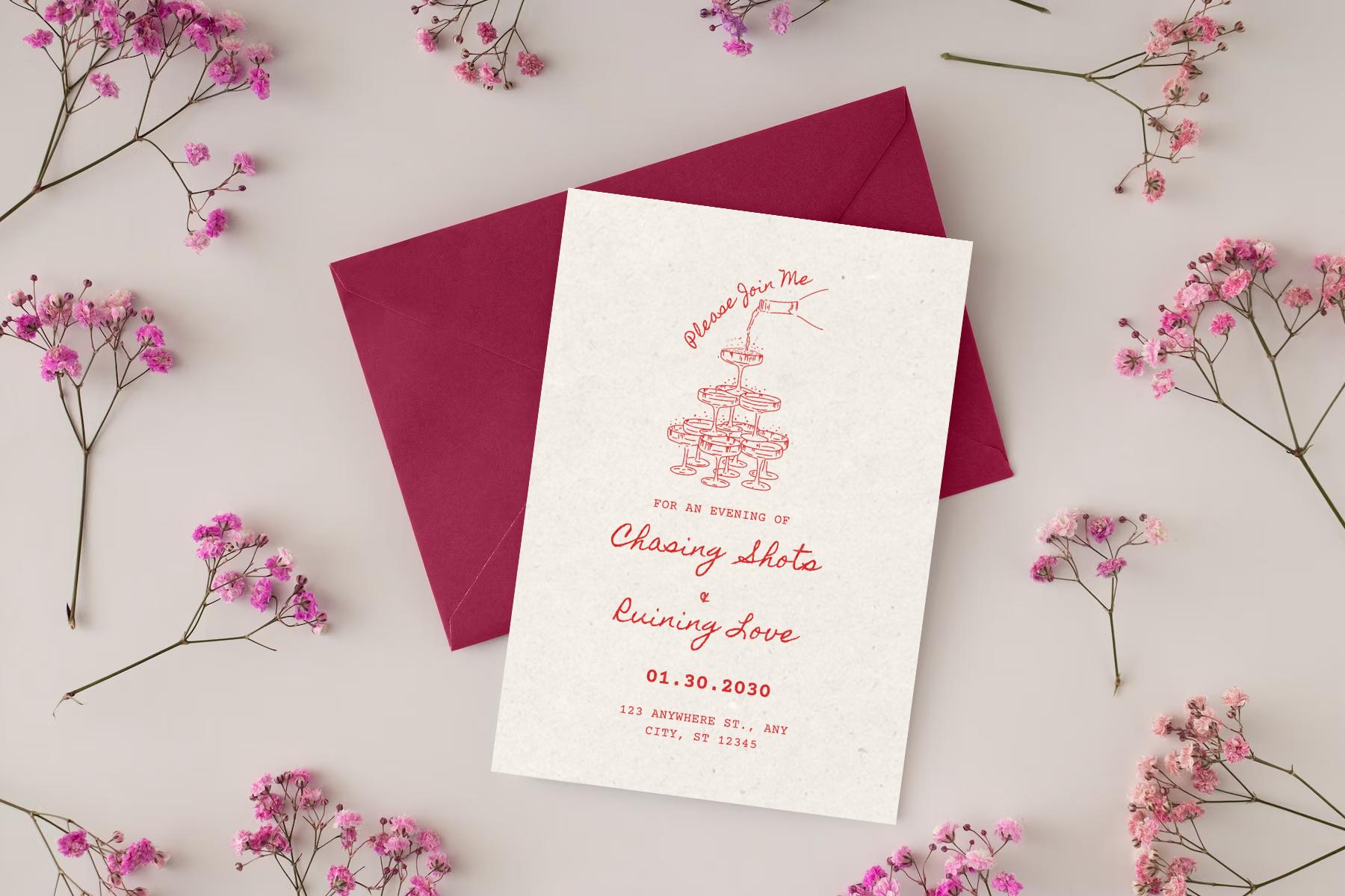 Editable Party Invitation Retro chasing Shots & Ruining Love Cocktail ...