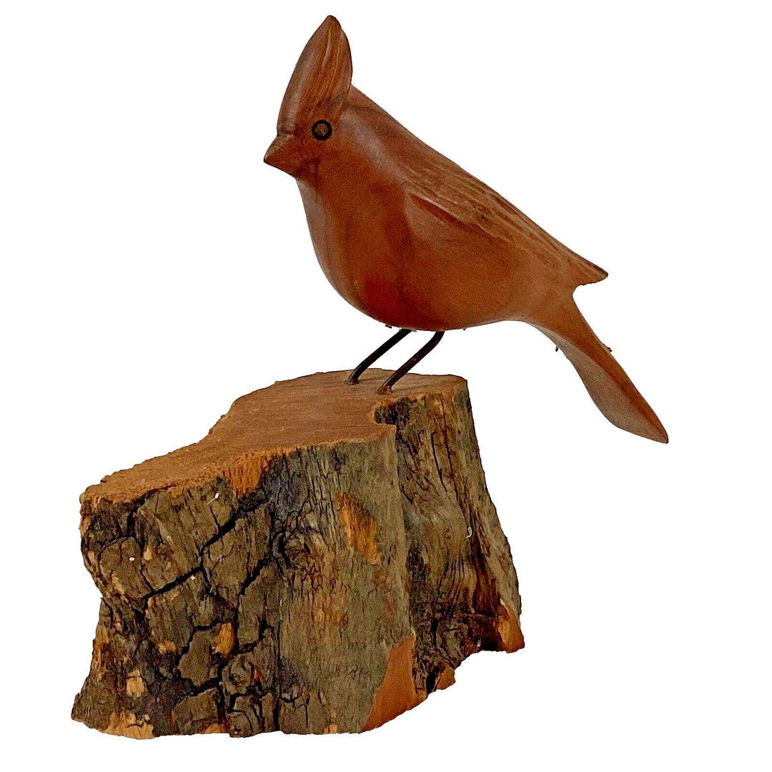 Vintage John Cowdon Hand Carved Wooden Cardinal on A Stump Tennessee 6 ...