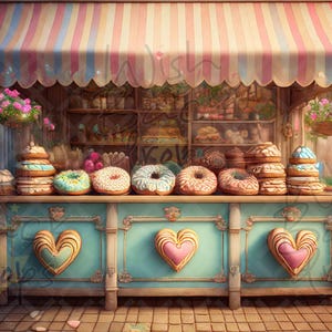 Valentine's Donuts Shop Shabby Chic Style, 20 Digital Backdrops for ...