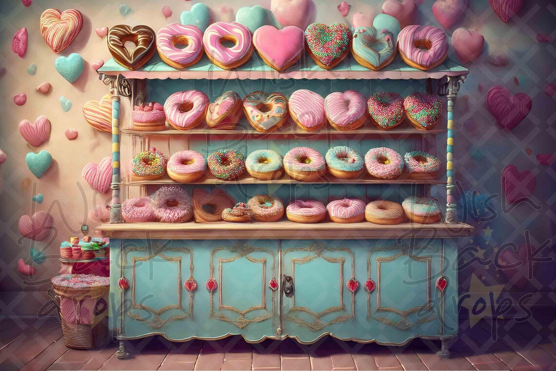 Valentine's Donuts Shop Shabby Chic Style, 20 Digital Backdrops for ...