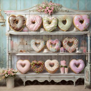 Valentine's Donuts Shop Shabby Chic Style, 20 Digital Backdrops for ...