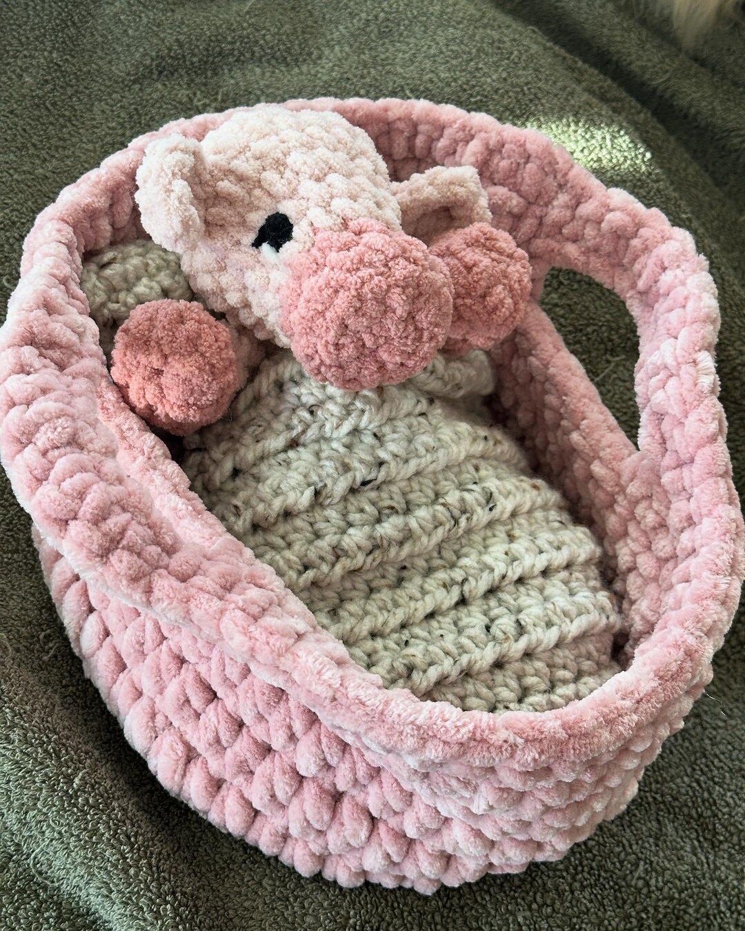 Crochet Pig Plush in Bassinet (4 Pieces) | Handmade Amigurumi Baby Gift ...
