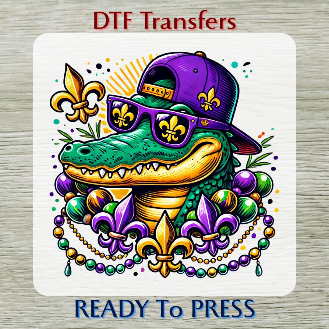 Mardi Gras Crocodile Dtf Transfer, Fat Tuesday Alligator Ready to Press ...