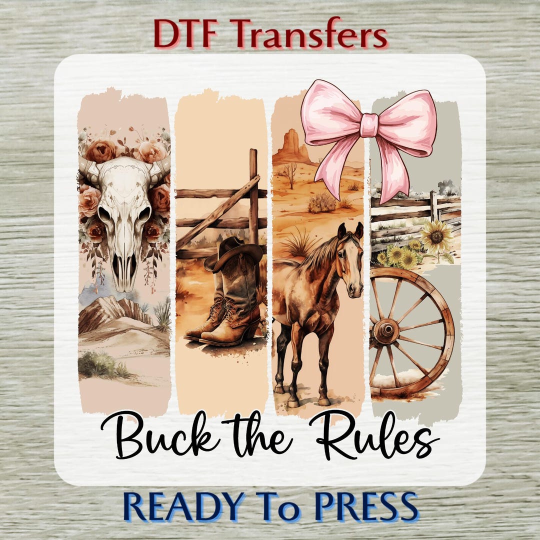 Retro Western Cowgirl DTF Transfer: Brushstroke Pink Bow Rodeo Ready to ...