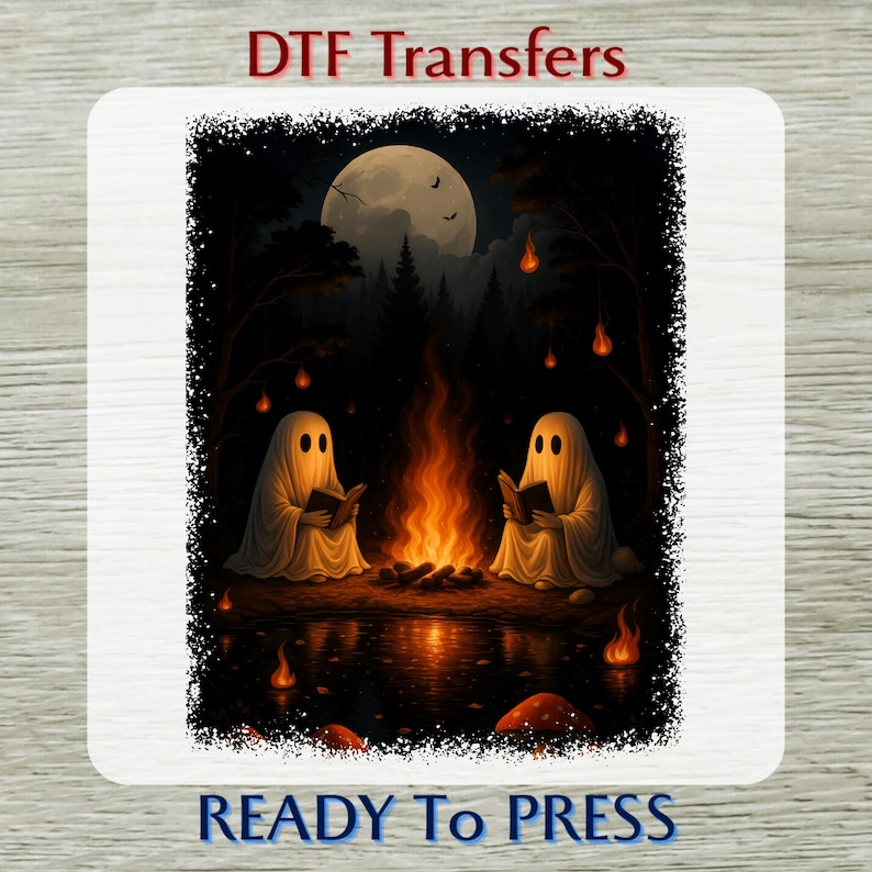 Vintage Ghost Reading Book Dtf Transfer, Gothic Ghost Camping T-shirt ...