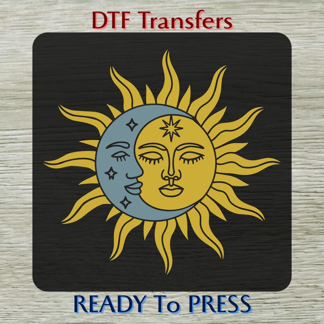 Mystic Moon and Sun Face DTF Transfer, Boho Celestial Shirt Prints ...