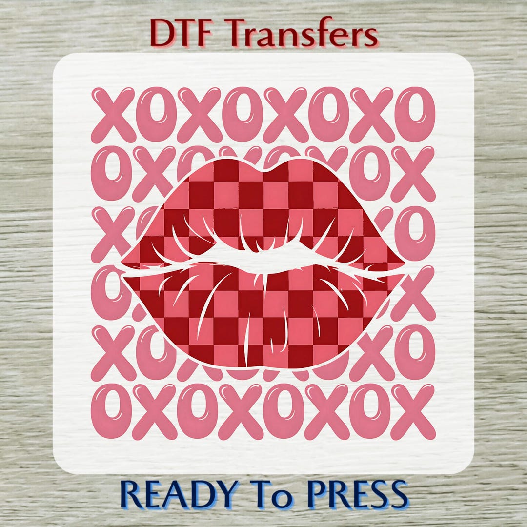 Checkered XOXO Lips Dtf Transfer, Retro Valentines Day Ready to Press ...