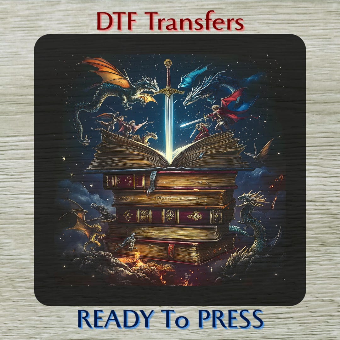 Mystical Fantasy Book Dragon DTF Transfer, Storybook Sword Ready to ...