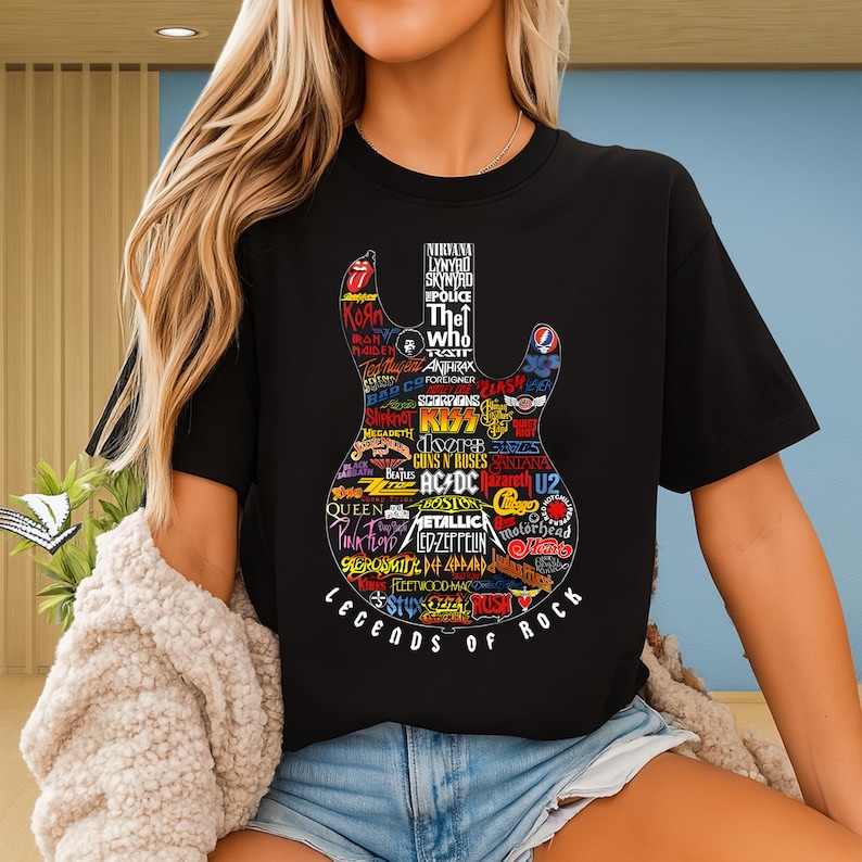 Rock Legends Guitar Dtf Transfer, Rock Band Logo Collage Guitar Ready ...