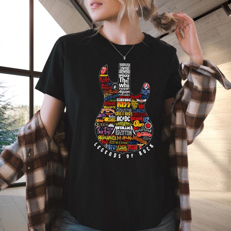 Rock Legends Guitar Dtf Transfer, Rock Band Logo Collage Guitar Ready ...