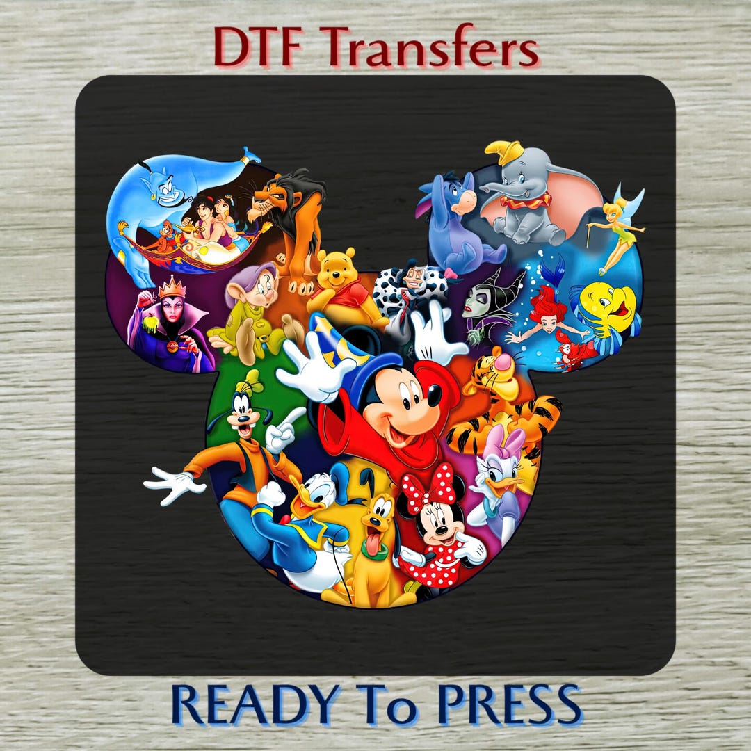 Disney Characters Dtf Transfers, Mouse Head Mickey and Friends Ready to ...