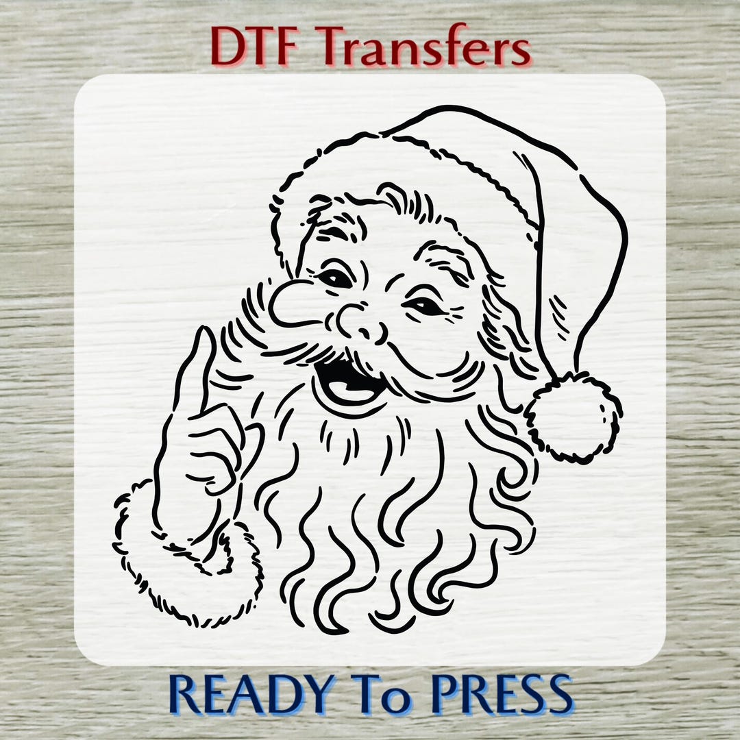 Hand Drawn Santa Claus DTF Transfer: Vintage Christmas Minimal Holiday ...