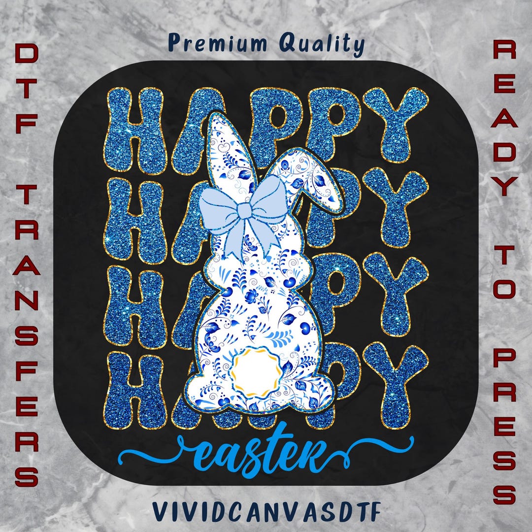 Happy Easter Bunny Dtf Transfers, Glitter Easter Rabbit Ready to Press ...