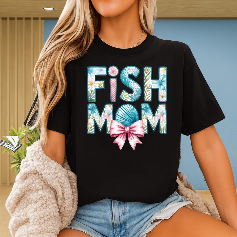 Preppy Fish Mom Coquette Bow DTF Transfer, Girly Summer Beach Shirt ...