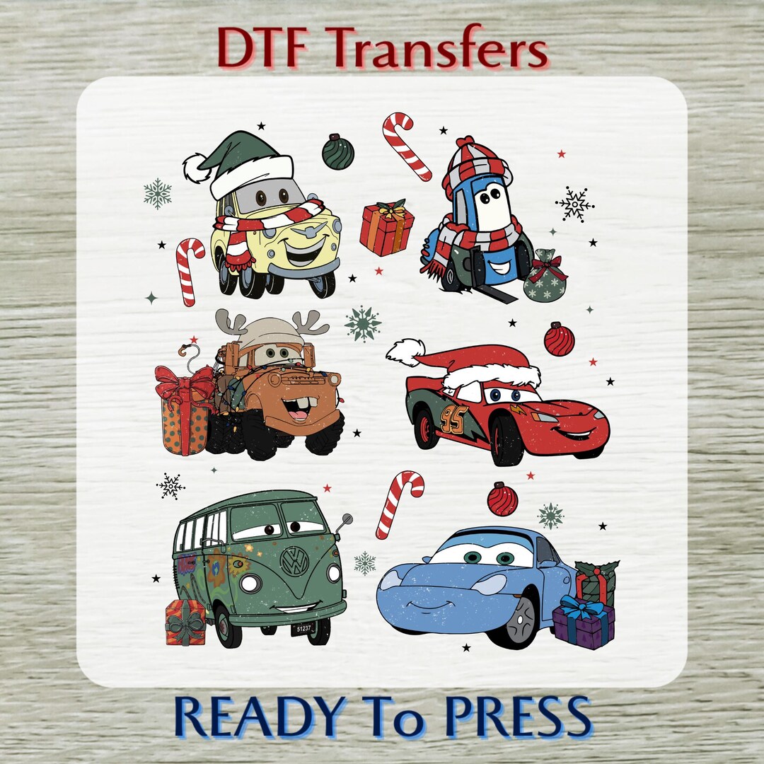 Christmas Disney Cars DTF Transfer Holiday Xmas Family Matching Ready ...