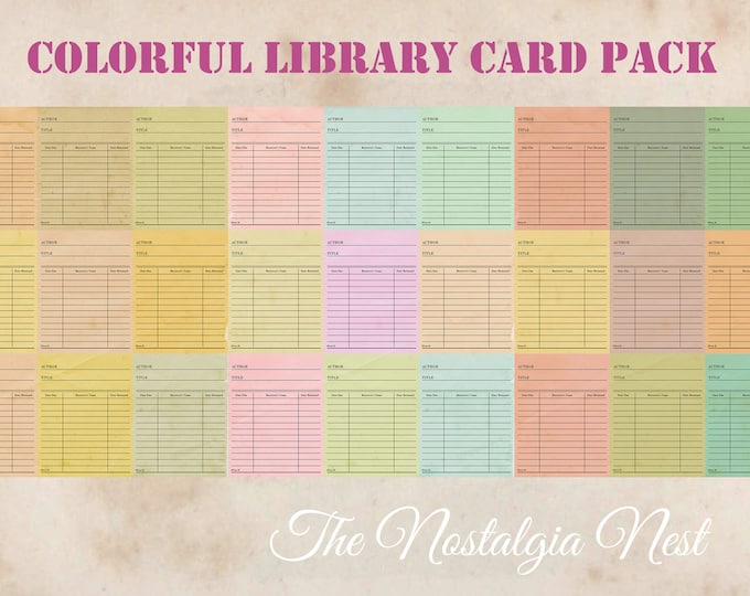 Color Library Card Printables Junk Journal Ephemera Digital | Etsy