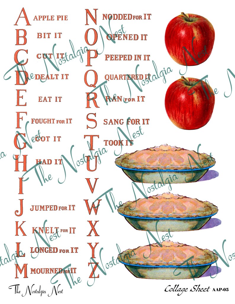 A Apple Pie Digital Collage Sheet, Antique Ephemera, Digital Ephemera ...
