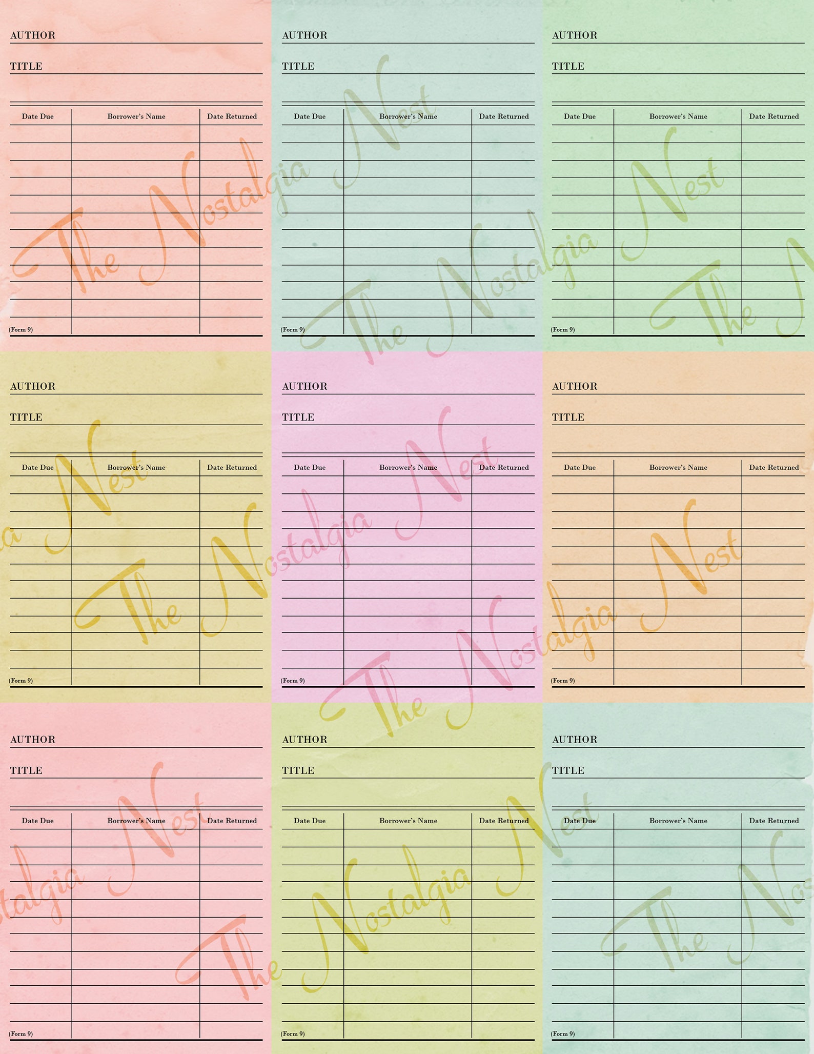 Color Library Card Printables Junk Journal Ephemera Digital Ephemera ...