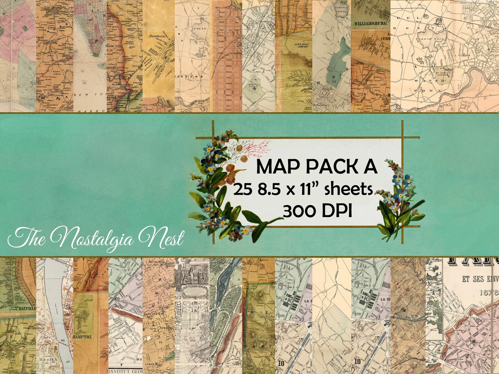 Antique Maps Junk Journal Printables Digital Ephemera Instant Download ...