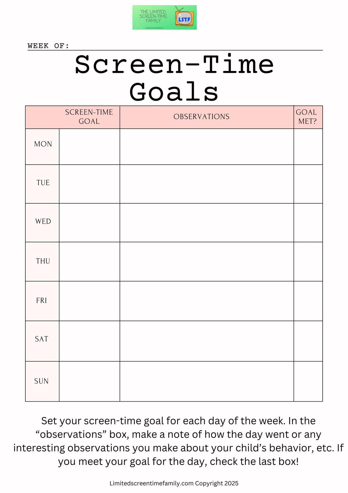 Printable Weekly Screen Time Tracking Sheet - Etsy