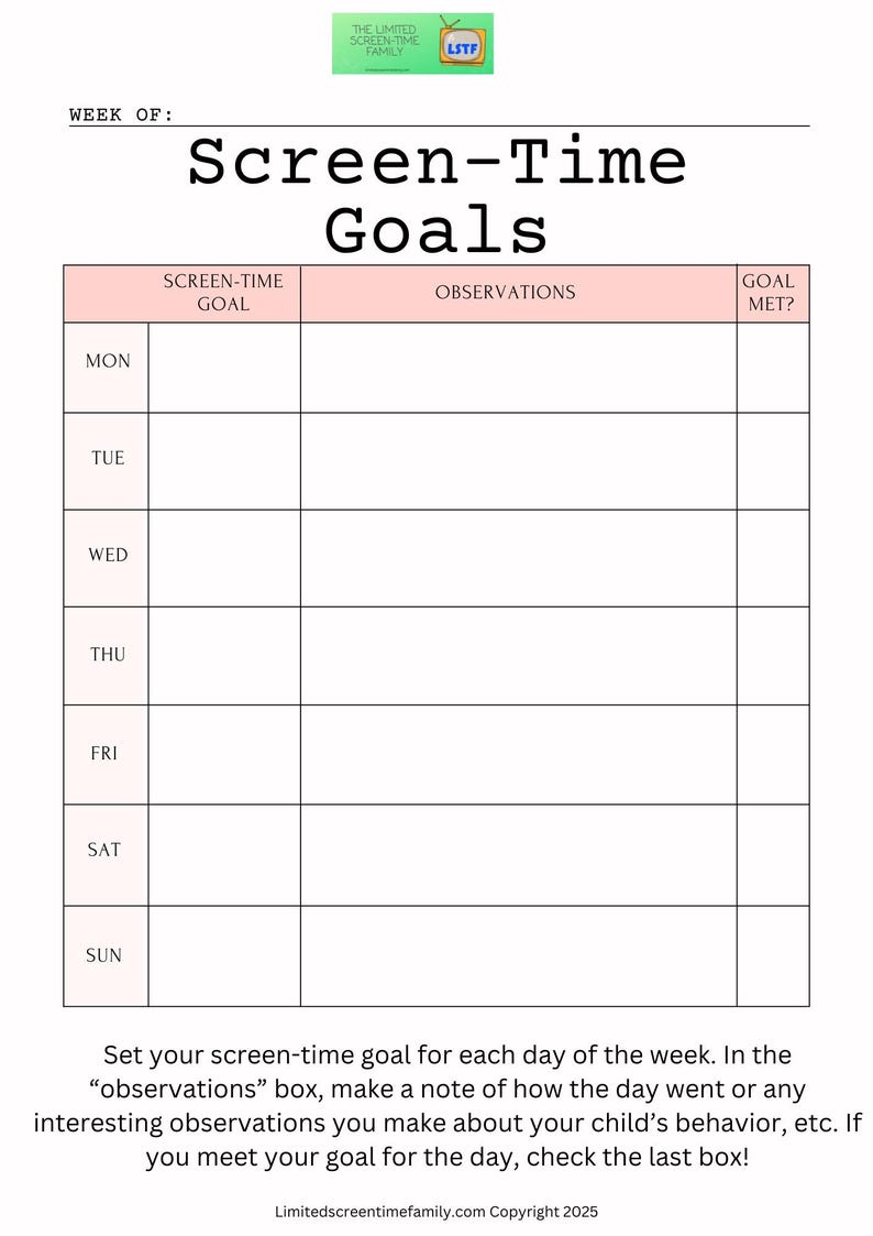 Printable Weekly Screen Time Tracking Sheet - Etsy