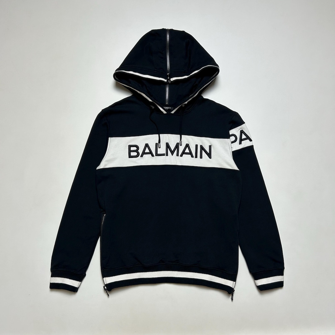 Balmain Paris Hoodie Zip Big Logo Mens Size M Black - Etsy