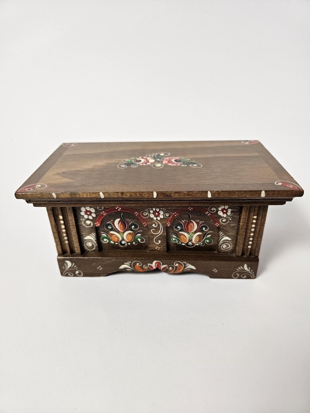 Vintage Wooden Hand Painted Floral German Bauernmalerei Storage Box ...