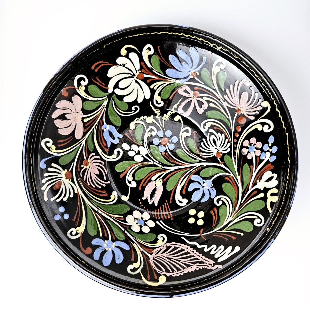 Vintage Hungarian Folk Art Pottery Handmade Hand-painted Decor Hanging ...