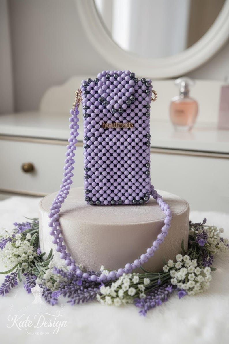 Handmade Beaded Crossbody Phone Bag: Purple Elegant Mobile Purse - Etsy