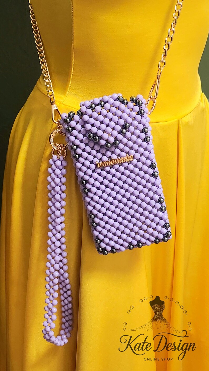 Handmade Beaded Crossbody Phone Bag: Purple Elegant Mobile Purse - Etsy