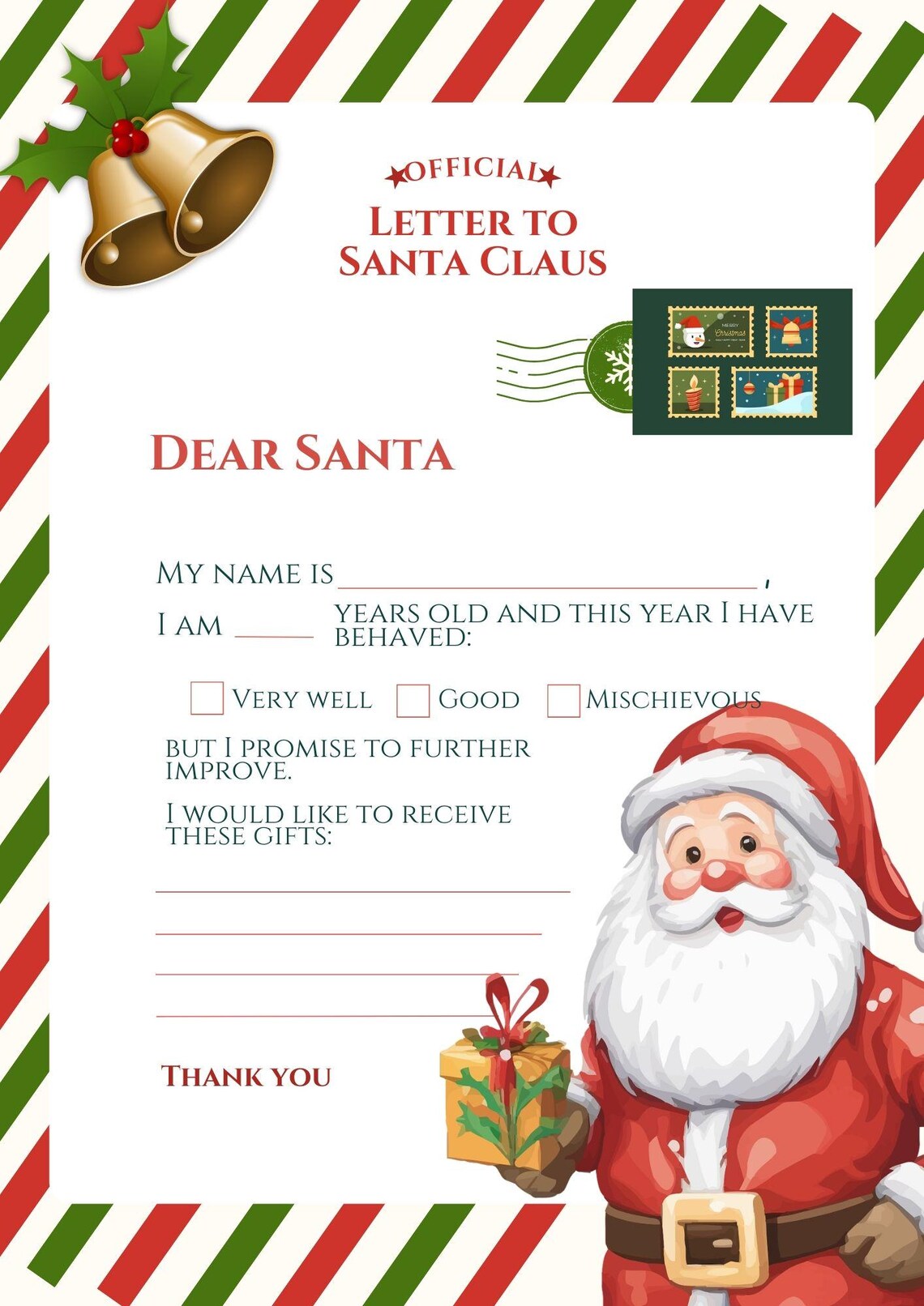 Letter to Santa Printable Santa Wish List Letters Christmas Letter Easy ...