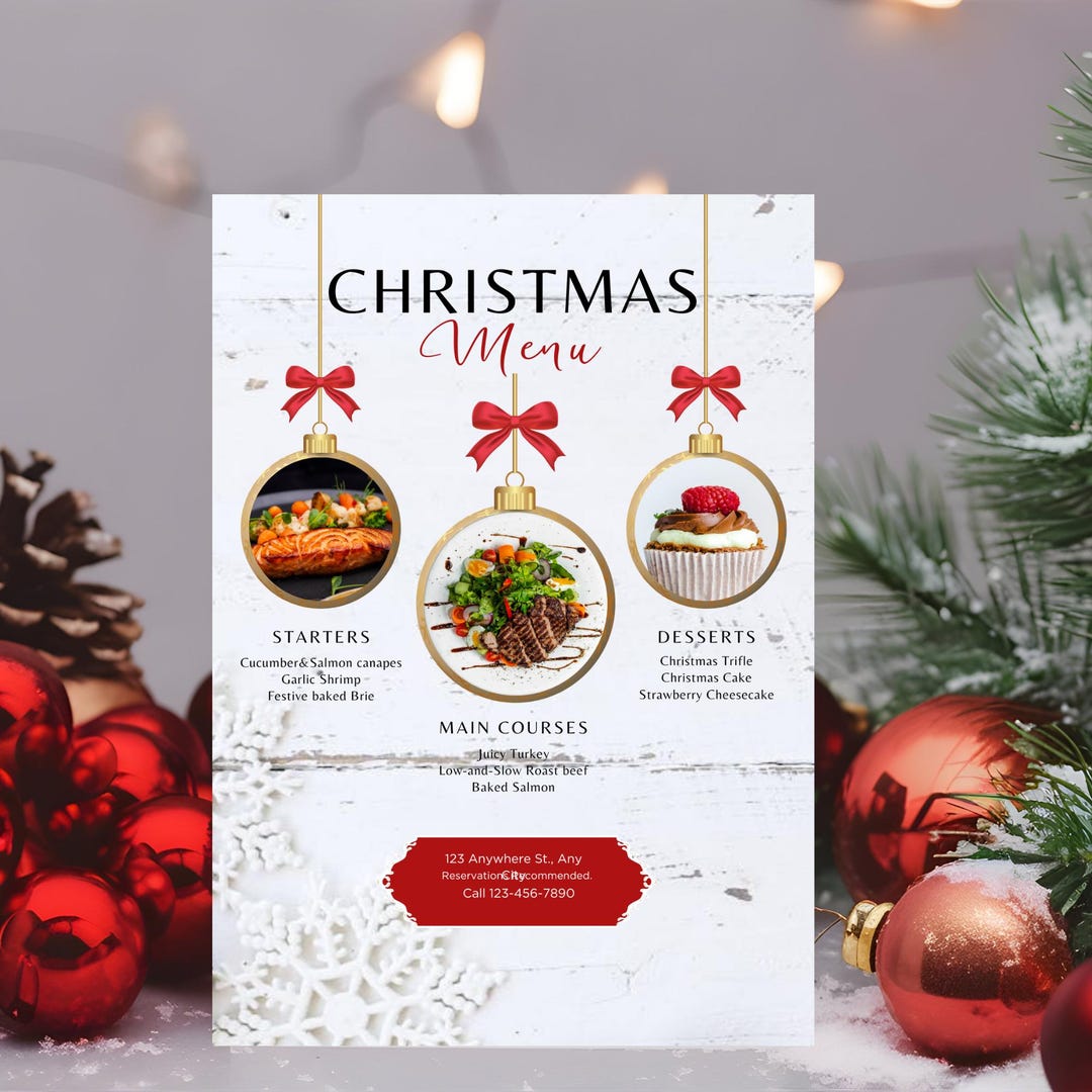 Editable Christmas Menu Template: Holiday Dinner Party (canva Digital ...