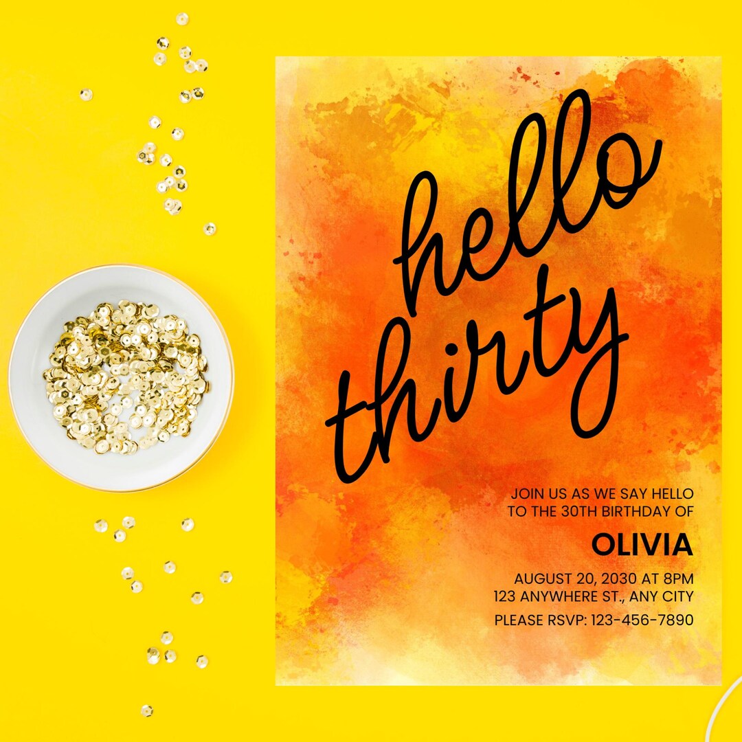 30th Birthday Party Invitation: Orange & Yellow, Editable Digital Evite ...