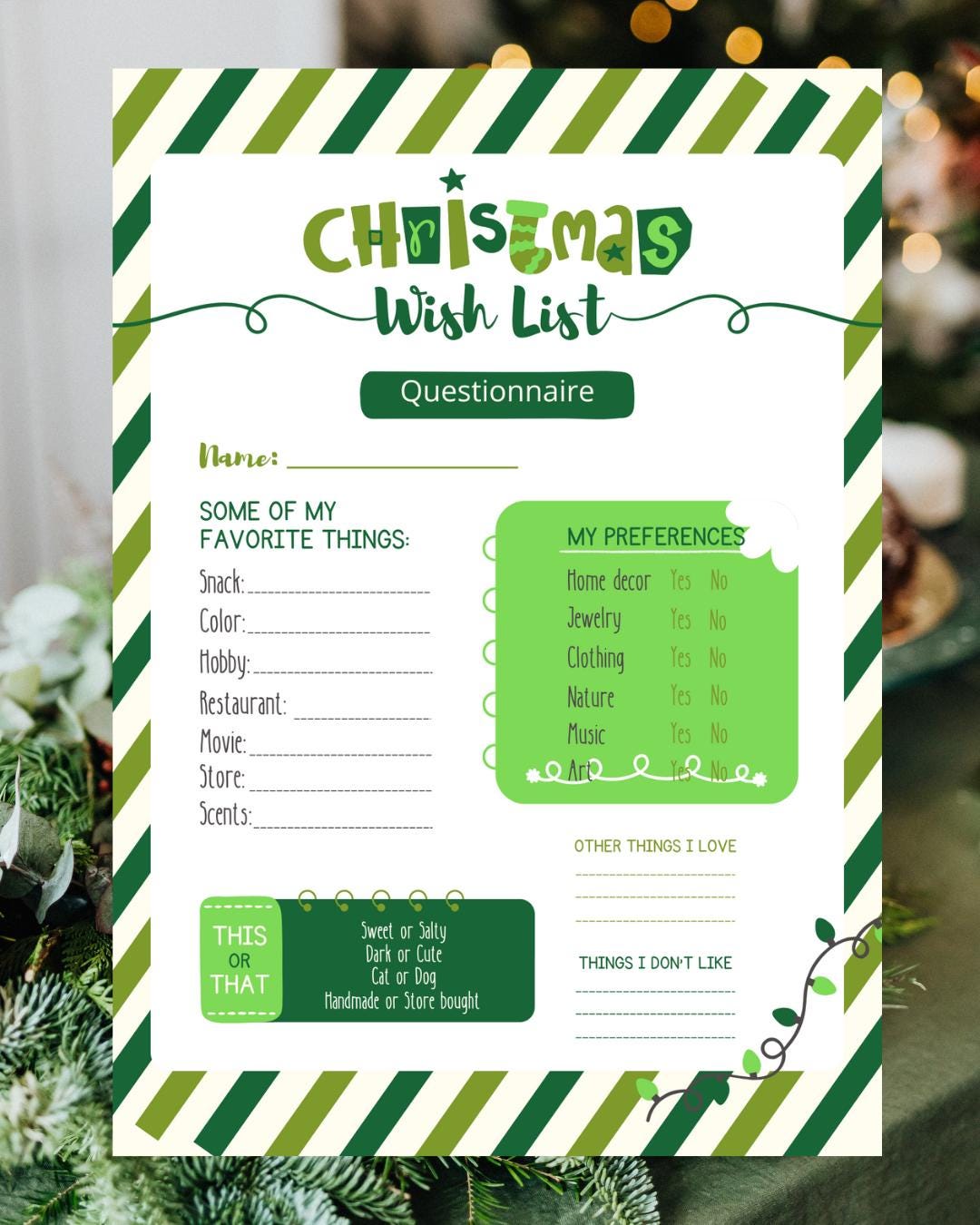 Kids Christmas Wish List, Printable Gift Wish List, Children's X-mas ...