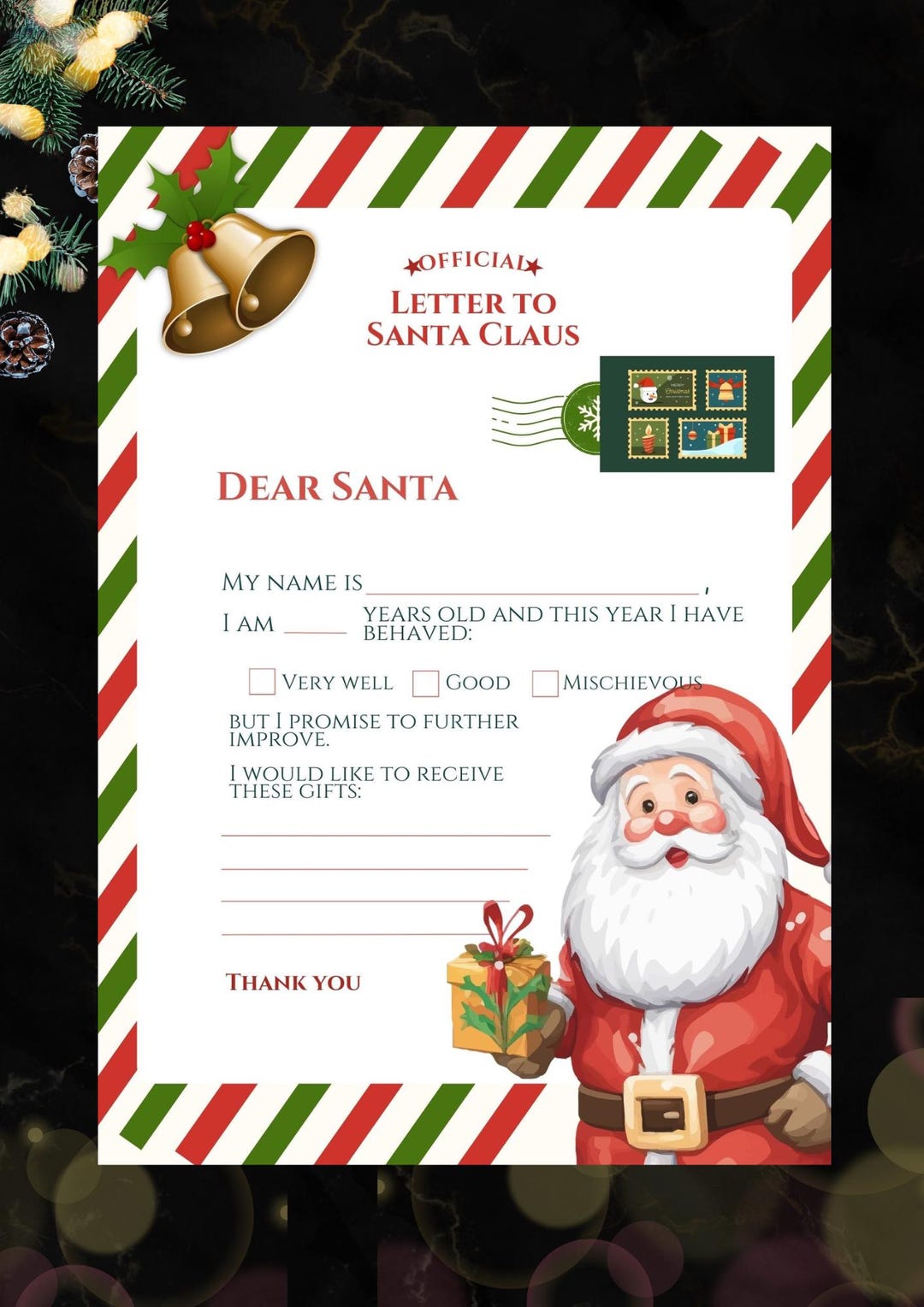 Letter to Santa Printable Santa Wish List Letters Christmas Letter Easy ...
