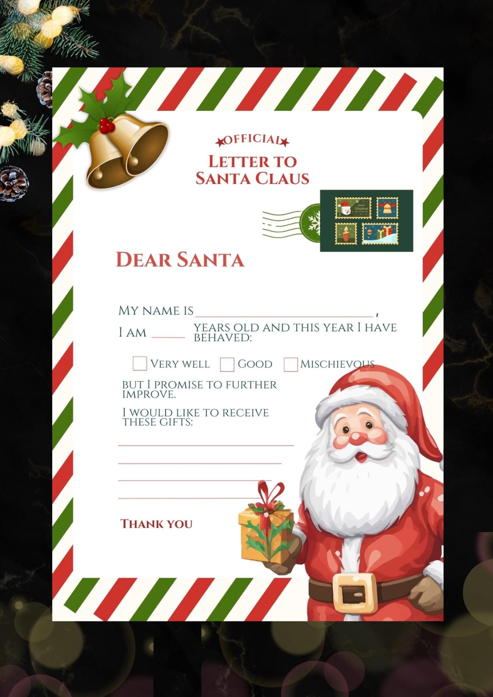 Letter to Santa Printable Santa Wish List Letters Christmas Letter Easy ...