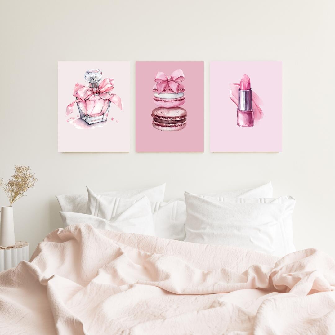 Pink Perfume Poster Set: Vogue Beauty Prints, Girls Room Decor (digital ...