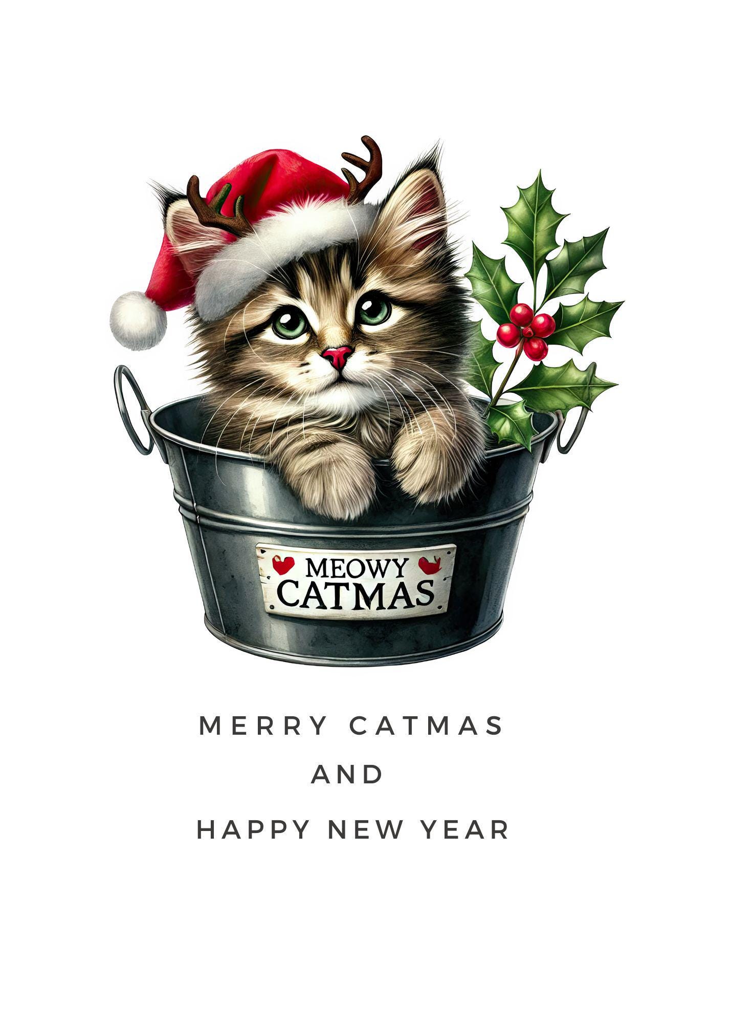 Cat Christmas Card, Meowy Christmas PNG, Festive, Cat, Christmas ...