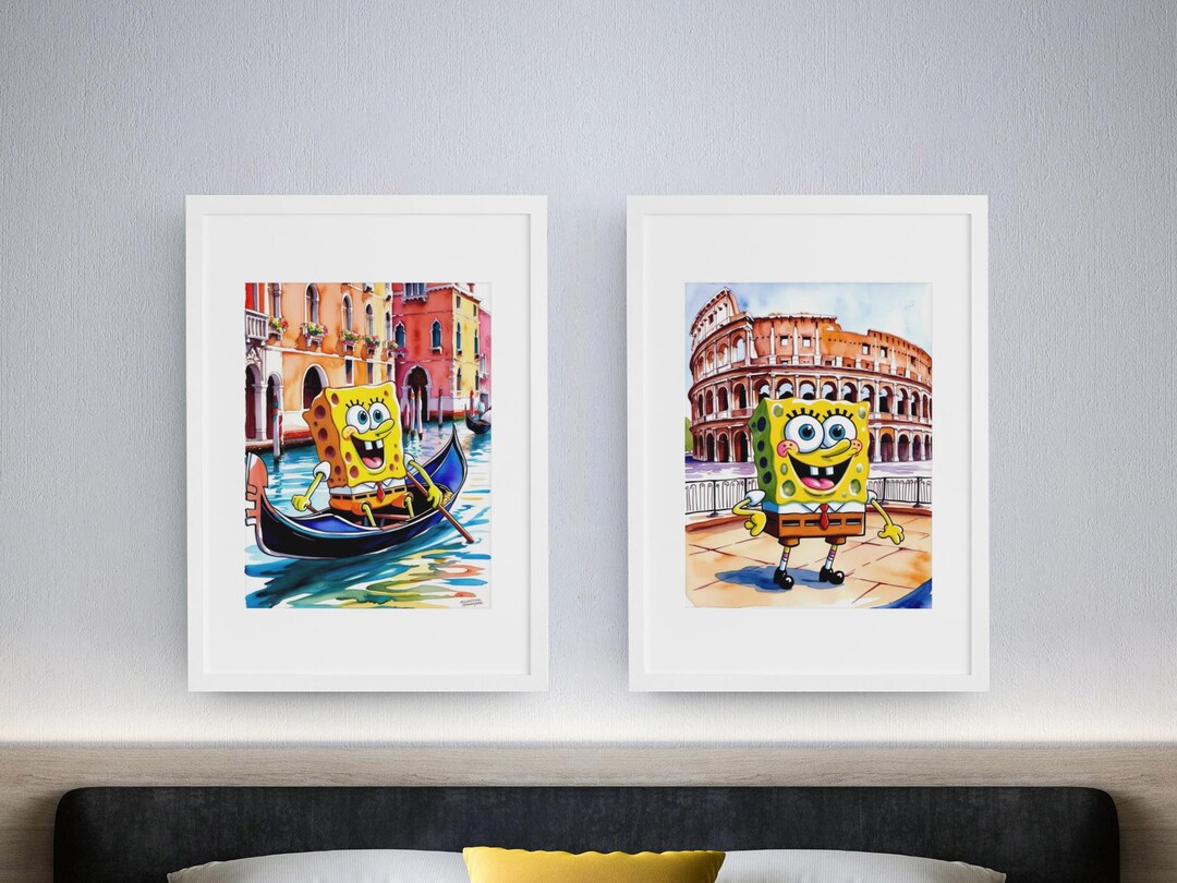 Spongebob, Set of 2 Prints, Spongebob Wall Art, Sponge, Italy ...