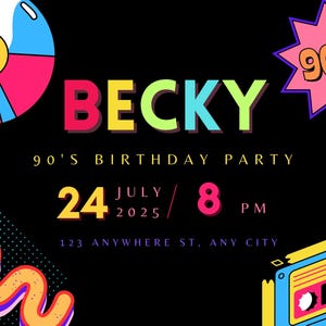 Editable 90s Party Invitation: Throwback Theme, Printable Canva ...