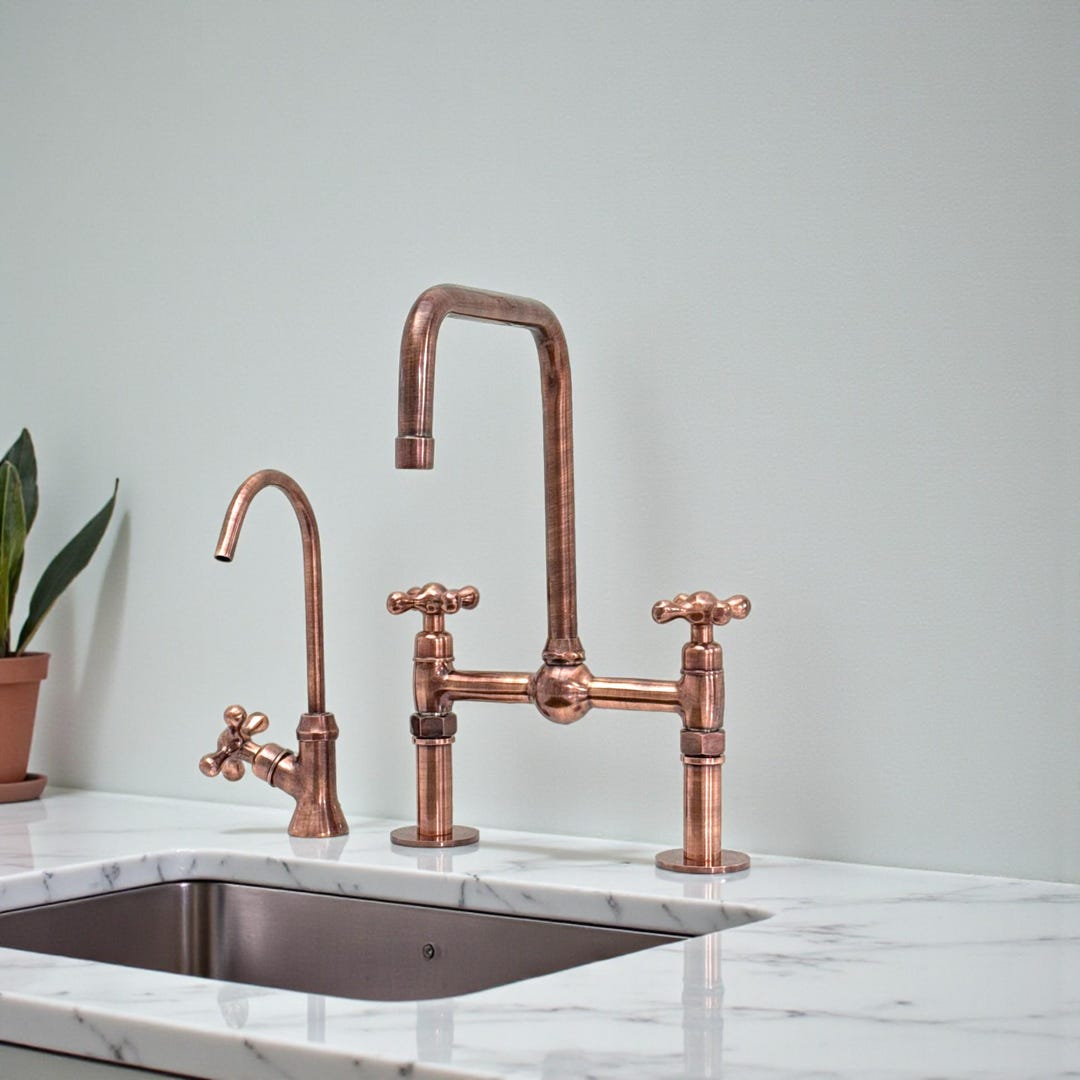 Rustic Copper Bridge Faucet | Handmade Antique Faucet With Sprayer ...