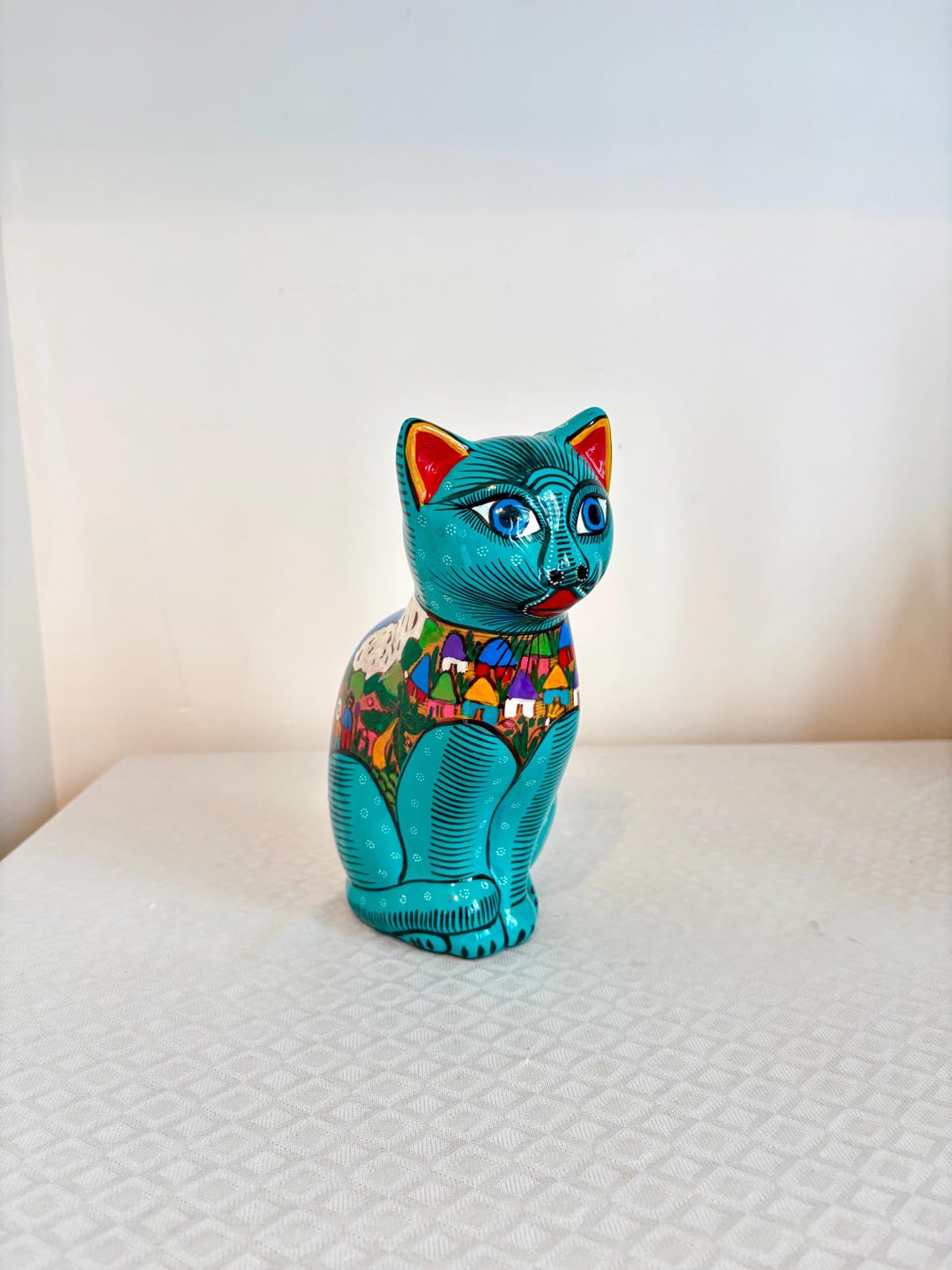 Vintage Mexican Talavera Cat Figurine – Hand Painted Folk Art Pottery ...
