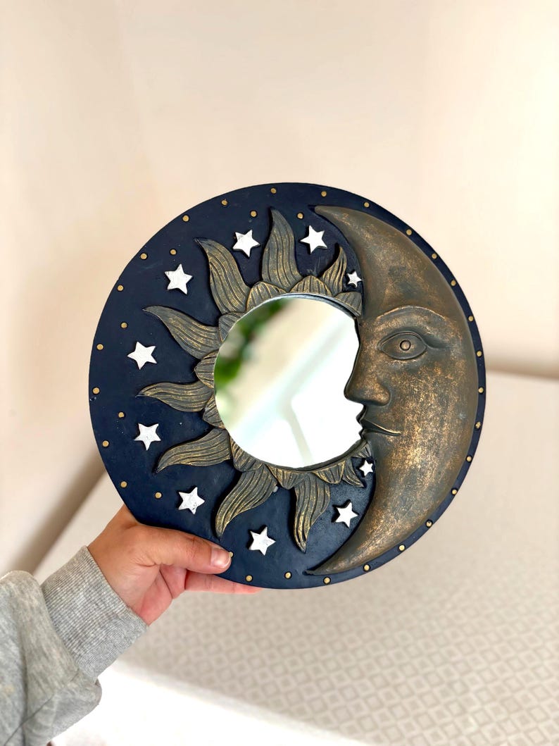 Vintage Celestial Sun & Moon Wall Mirror| Blue - Etsy