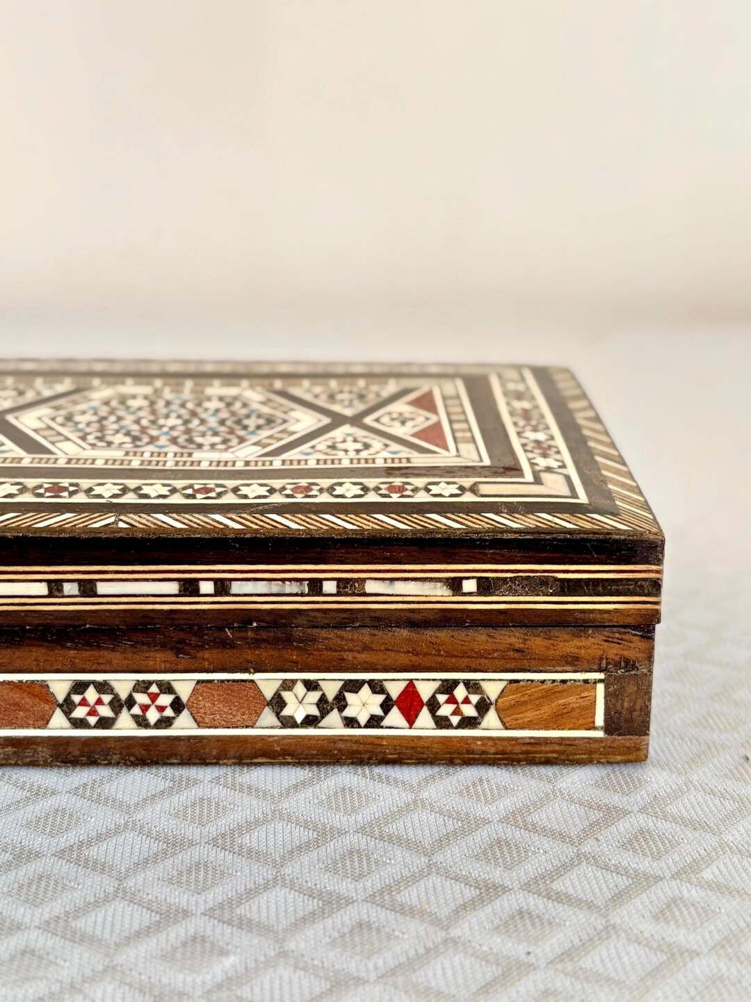 Vintage Marquetry Box: Mother of Pearl Inlay, Handmade Jewelry Keepsake ...
