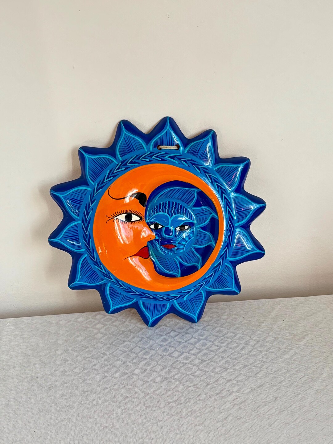 Vintage Mexican Pottery Sun & Moon Wall Hanging – Handmade Celestial ...