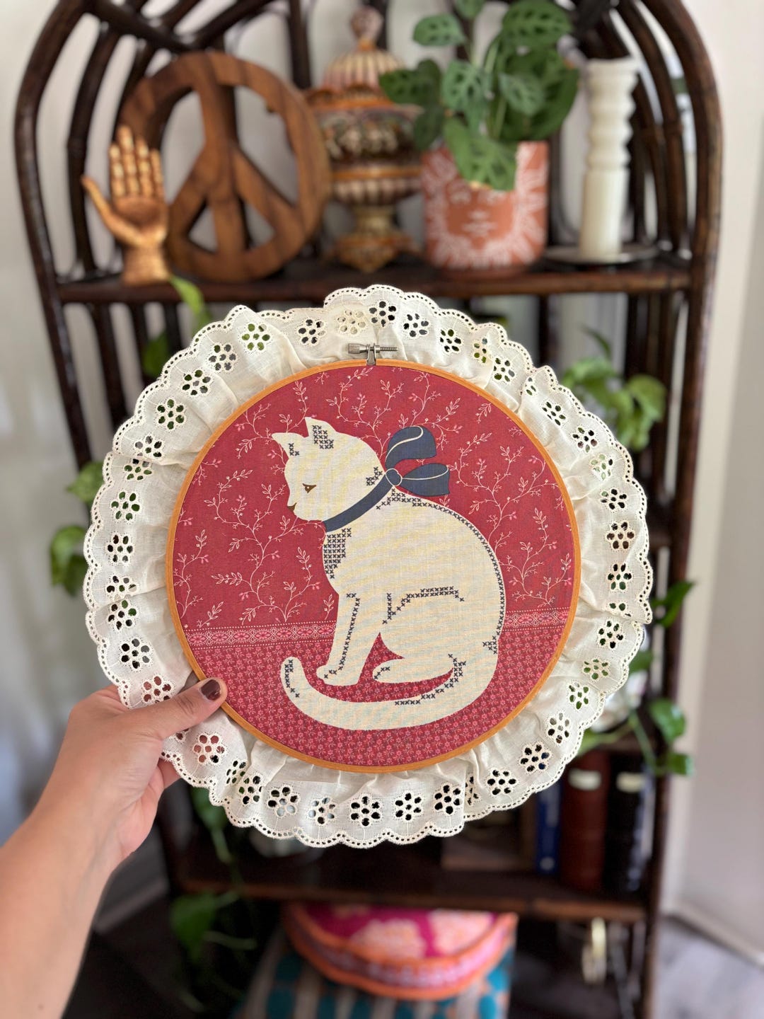 Vintage Needlepoint Cat Wall Hanging – Calico Cat Embroidery Art, 70s ...