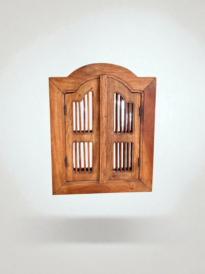 Vintage Arched Shutter Mirror – Wooden Window Frame – 1970s–90s Boho ...