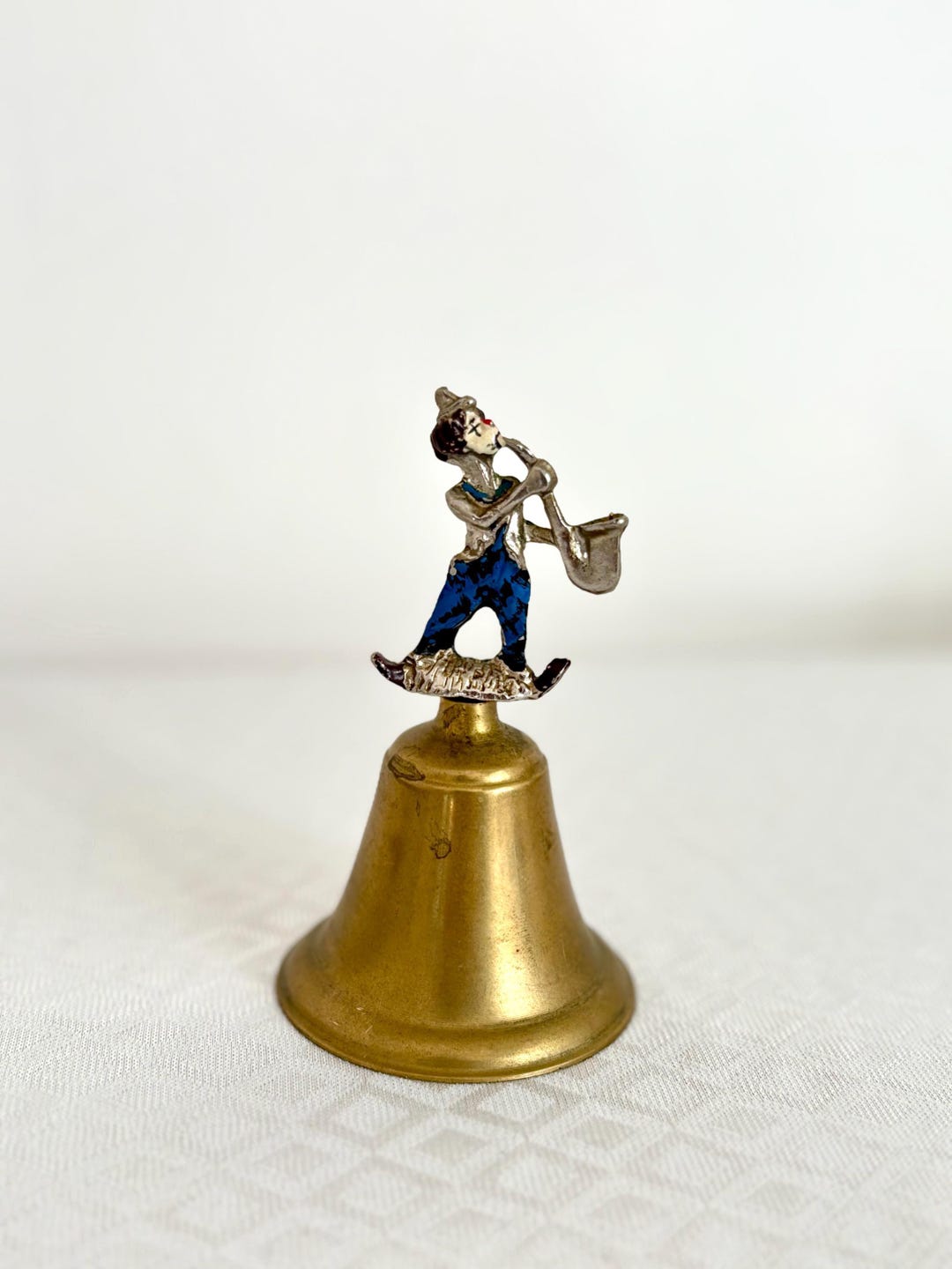 Vintage Brass Bell With Enamel Clown Handle, Handpainted Circus ...