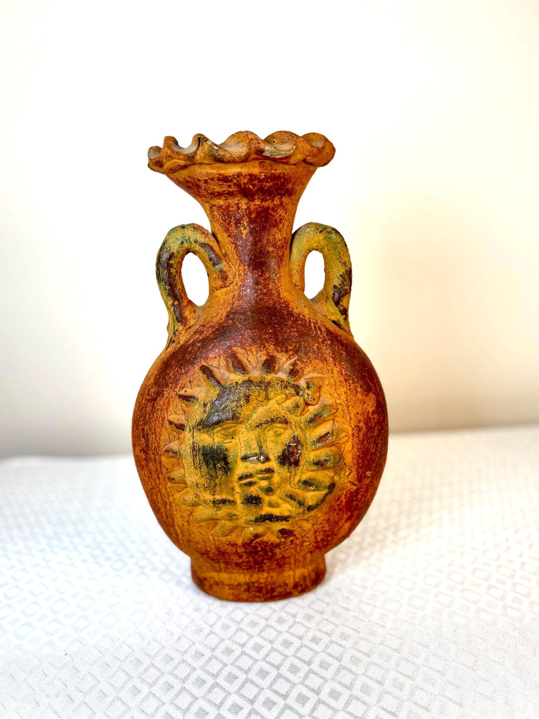 Vintage Terracotta Vase – Sun and Moon Face Handmade - Etsy