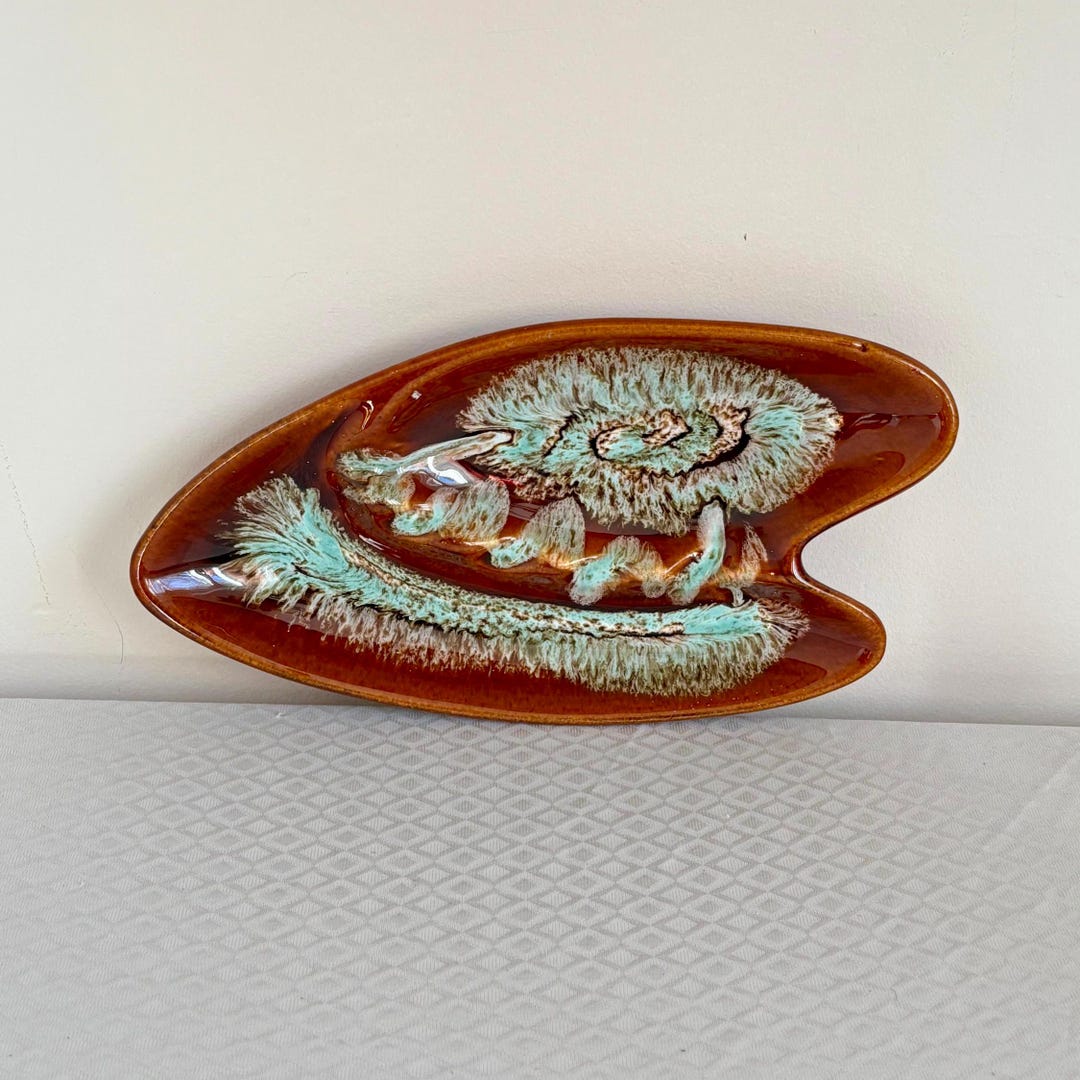 Vintage MCM Atomic Ashtray – Mid Century Modern Brown - Turquoise Glaze ...